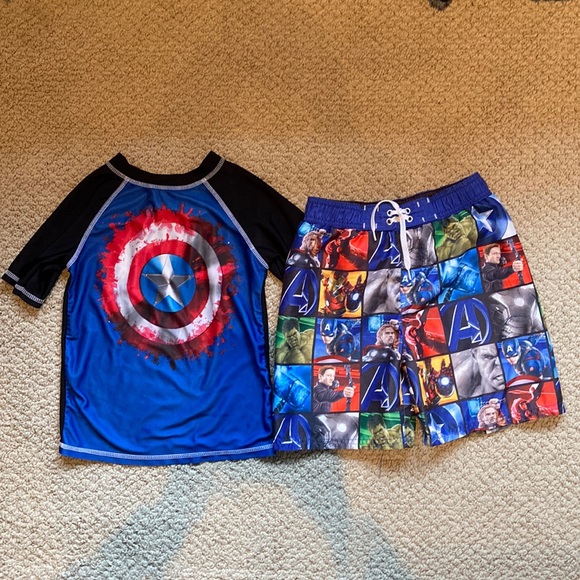 Marvel | Swim | Matching Marvel Captain America Rash Guard And Swim ...